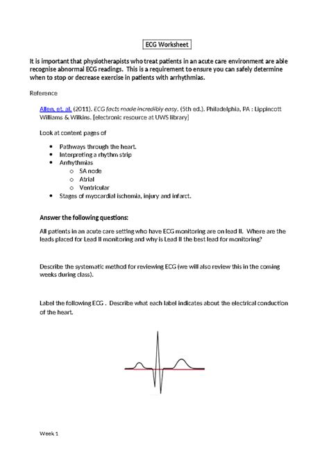 Ecg Worksheetss Ecg Worksheet It Is Important That Physiotherapists Who Treat Patients In An