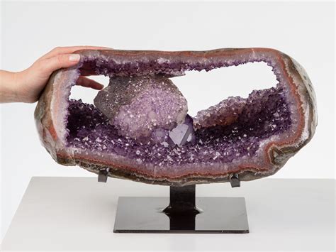 Double Windowed Amethyst Geode With Agatised Borders And Rare Calcite Formation For Sale At