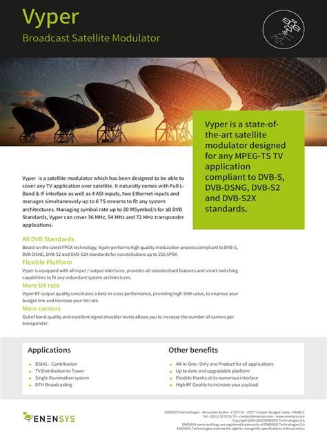 Enensys Vyper Datasheet B 1 Pdf Physical Layer Protocols Information And Communications