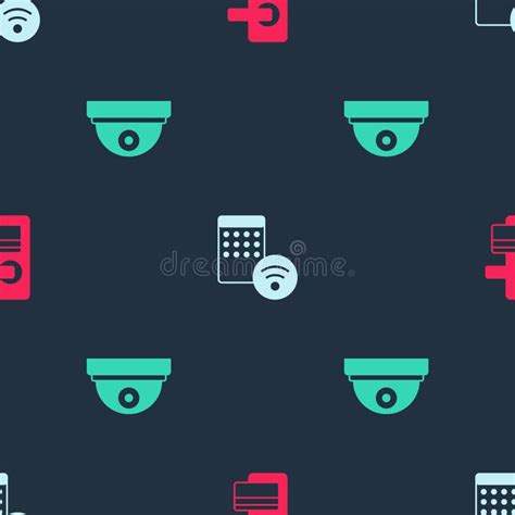 Set Digital Door Lock Air Humidifier And Motion Sensor On Seamless Pattern Vector Stock