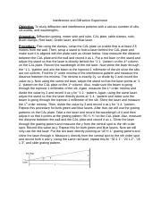Interference And Diffraction Docx Interference And Diffraction Experiment Objective To Study