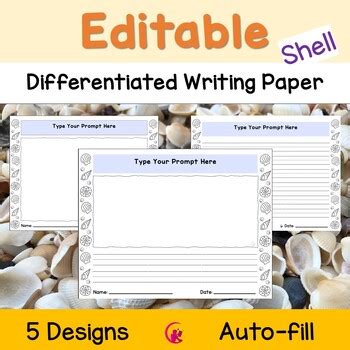 Editable Beach Shell Primary Writing Paper Layouts By Cynosure