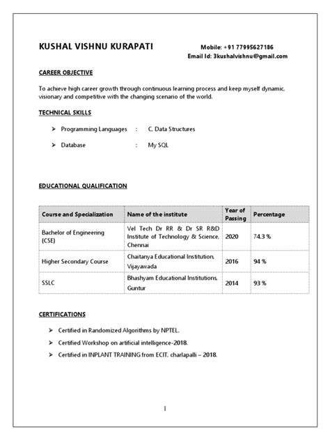Kushal Vishnu Resume Pdf Machine Learning Databases