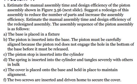 Solved 1 Estimate The Manual Assembly Time And Design