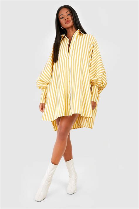 Pinstripe Puff Sleeve Shirt Dress Boohoo Uk