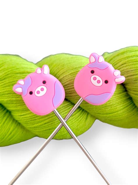 Kawaii Chibi Pink Cow Knitting Needle Point Protectors Needle Holder Set Of 2 Etsy