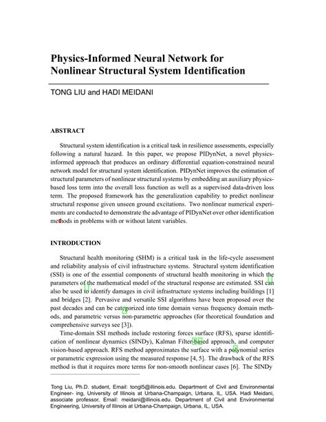 Pdf Physics Informed Neural Network For Nonlinear Structural System