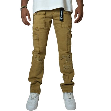Preme Khaki Ripped Cargo Stacked Flare Denim Jeans Khaki Todays Man