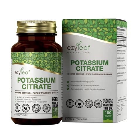 Ezyleaf Potassium Citrate 180 High Strength Potassium Capsules 1000mg Potassium Citrate Per