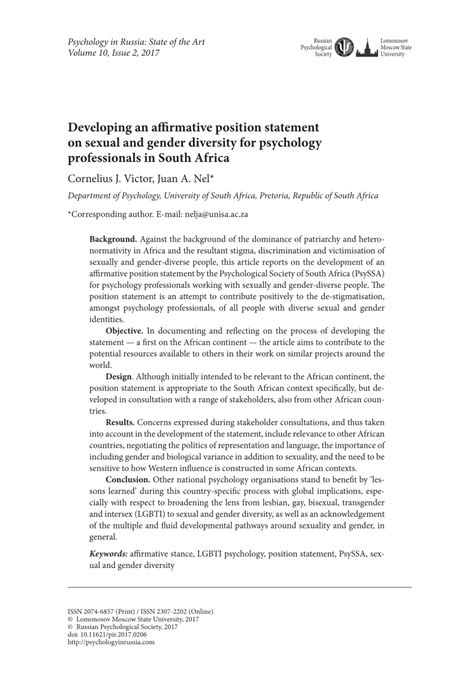 PDF Developing An Affirmative Position Statement On Sexual And Gender Diversity For Psychology