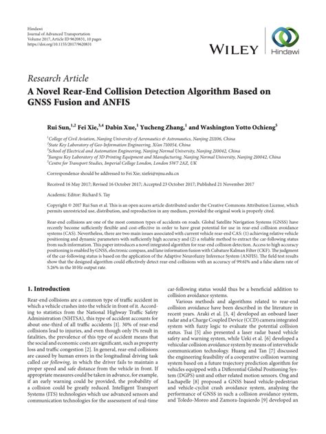 pdf a novel rear end collision detection algorithm based on gnss