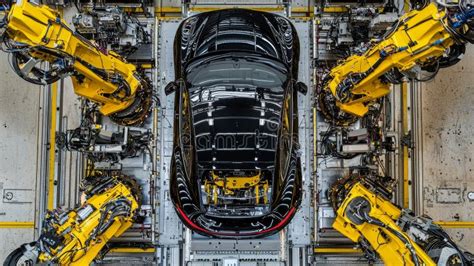 A Broad Aerial View Of An Autonomous Robot Assembly Line In The Process
