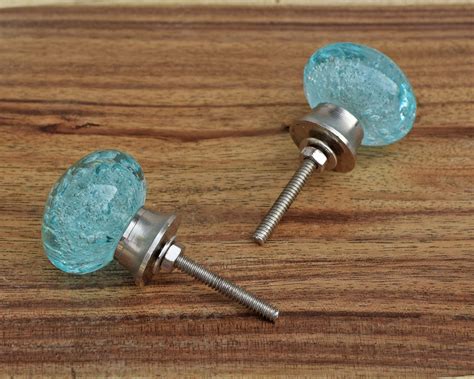 Set Of Blue Glass Drawer Knobs And Pulls With Bubbles Decorative Glass