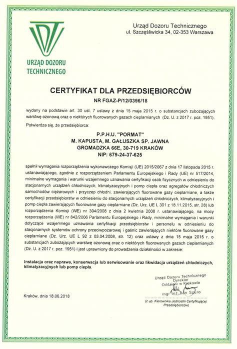 Certyfikat Fgaz Dla Pormat Pormat