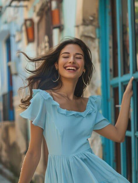 Premium Photo A Woman In A Dress Standing On A City Street