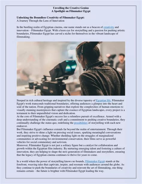 Ppt Unveiling The Creative Genius A Spotlight On Filmmaker Egypt