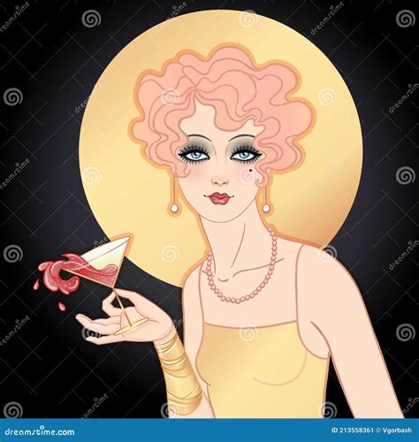 Flapper Girl Holding Cocktail Glass With Splash Art Deco 1920 S Style Vintage Invitation