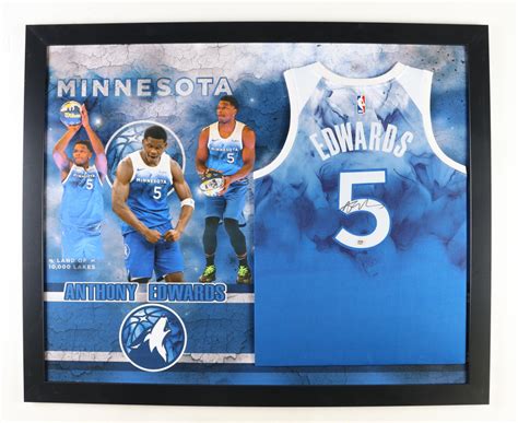 Anthony Edwards Signed Custom Framed Jersey Display Psa Pristine Auction