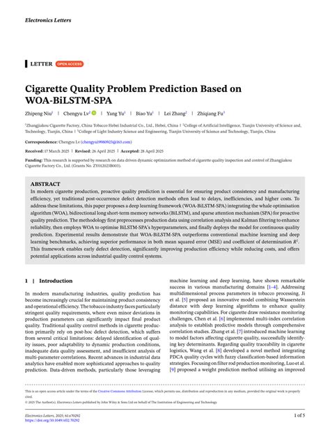 Pdf Cigarette Quality Problem Prediction Based On Woa‐bilstm‐spa