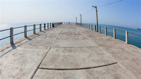 Beach Pier Jetty Blue Ocean Horizon Landscape Stock Image Image Of