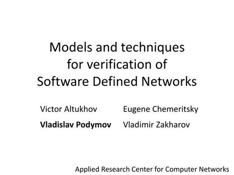 ppt models and techniques for verification of software defined