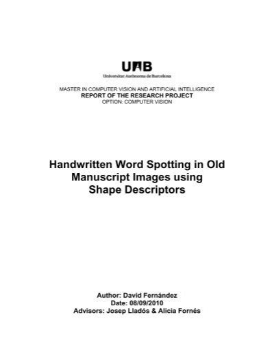 Handwritten Word Spotting In Old Manuscript Images Using Shape