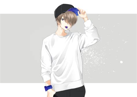 Safebooru 1boy Black Eyes Black Hat Black Pants Brown Hair Candy Food