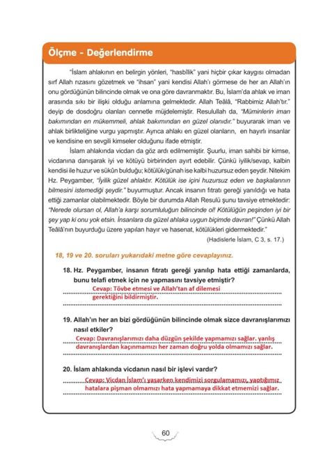 6 Sınıf Peygamberimizin Hayatı Meb Yayınları Sayfa 60 Cevapları