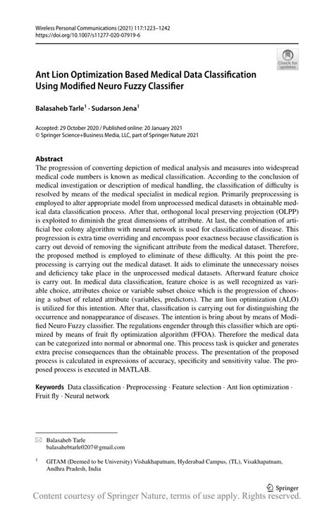 Ant Lion Optimization Based Medical Data Classification Using Modified