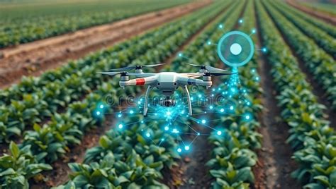 Drone Technology Monitoring Agricultural Crops Growth Stock