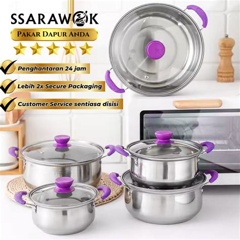 Supersave 10pcs Stainless Steel Periuk Cookware Set Alat Dapur Periuk