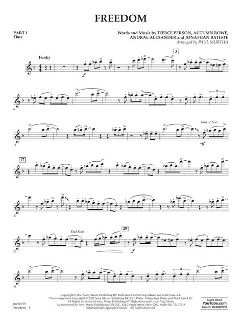 Freedom Arr Paul Murtha Pt1 Flute By Jon Batiste Sheet Music