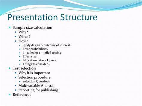 Sample Size Estimation And Statistical Test Selection Ppt