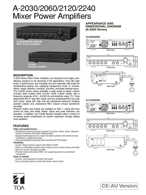 A2000 Series Spec Sheet Pdf Amplifier Microphone