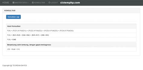 Sistem Pakar Penyakit Lambung Metode Teorema Bayes SISTEMPHP