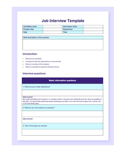 Job Interview Questions Template Interview Question Bank And Job