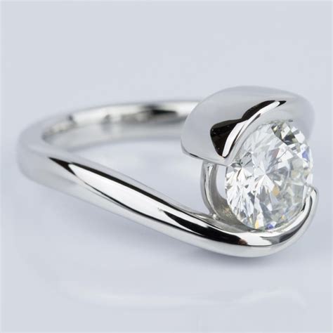 Bypass Style Engagement Ring Half Bezel Set Diamond