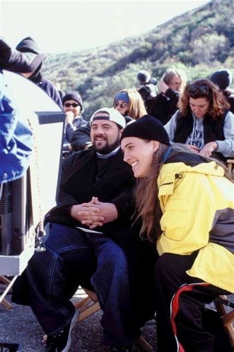 Kevin Smith Left And Jason Mewes Right Watch A Playback Of A Scene