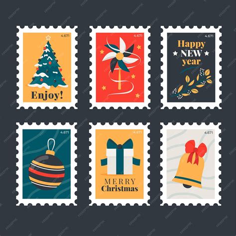 Free Vector Flat Design Christmas Stamp Collection