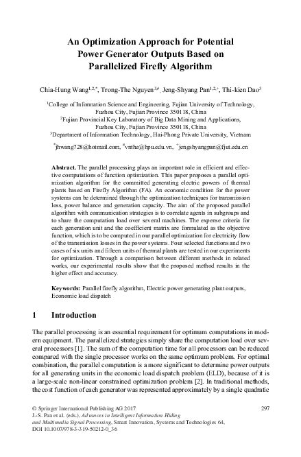 Pdf An Optimization Approach For Potential Power Generator Outputs