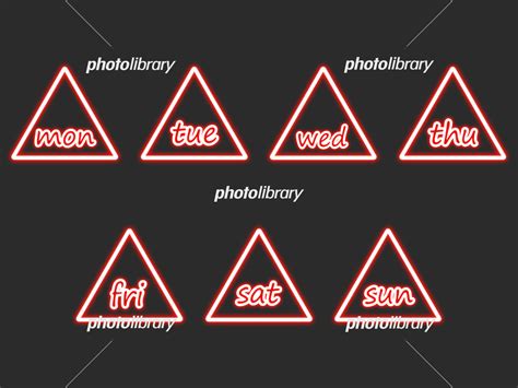 赤色のネオンの三角形の英語曜日セット イラスト素材 7184085 フォトライブラリー Photolibrary