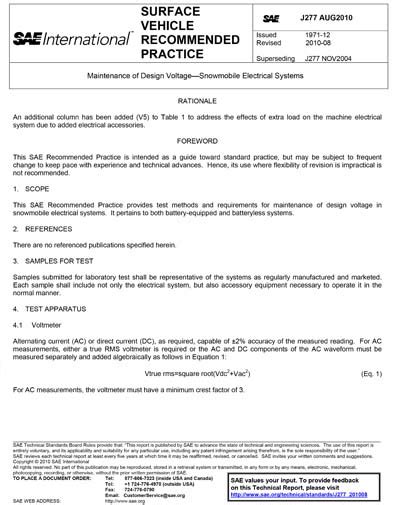 Sae J 277 2010 Sae J277 2010 Maintenance Of Design Voltage