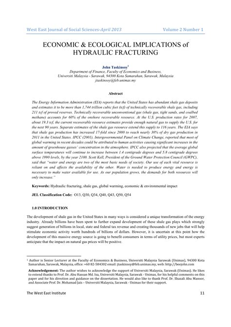 Pdf Economic And Ecological Implications Of Hydraulic Fracturing