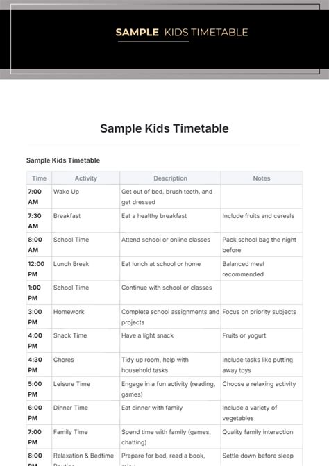 Free Food Timetable Template To Edit Online