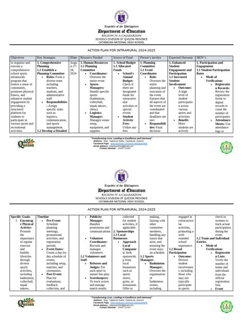 Action Plan Intramurals Pdf