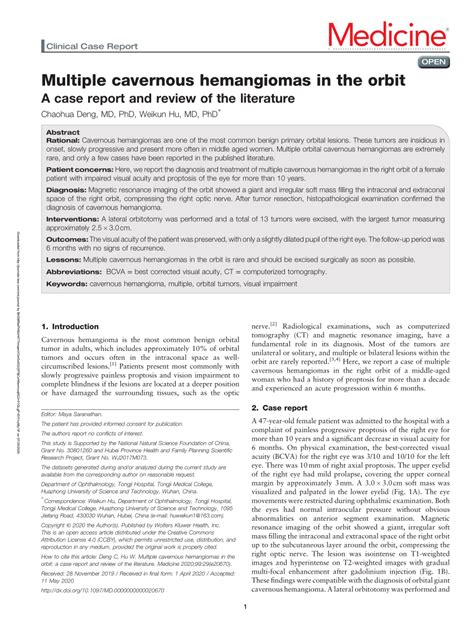 Pdf Multiple Cavernous Hemangiomas In The Orbit A Case Report And Review Of The Literature
