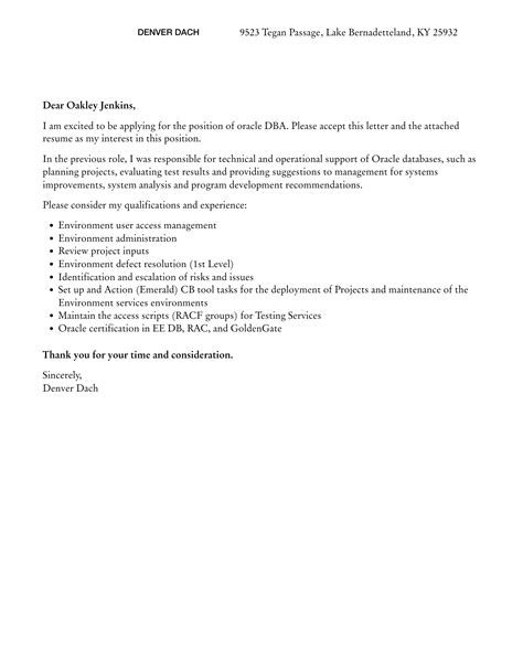 Oracle DBA Cover Letter Velvet Jobs