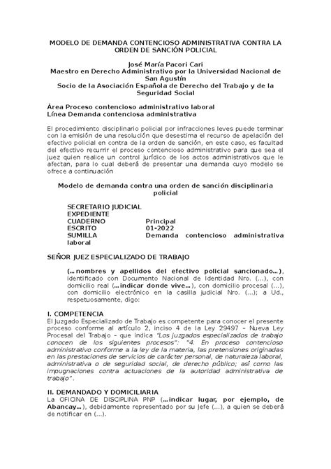 Modelo De Demanda Contencioso Administrativa Modelo De Demanda