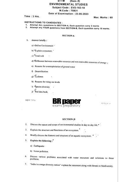 Evs Previous Year Question Papers Pdf