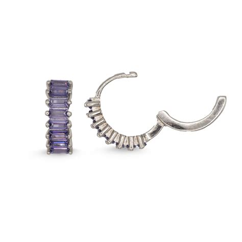 Ametist Taşlı Baget Beyaz Gümüş Küpee Gmkp28 2 090 00 Tl